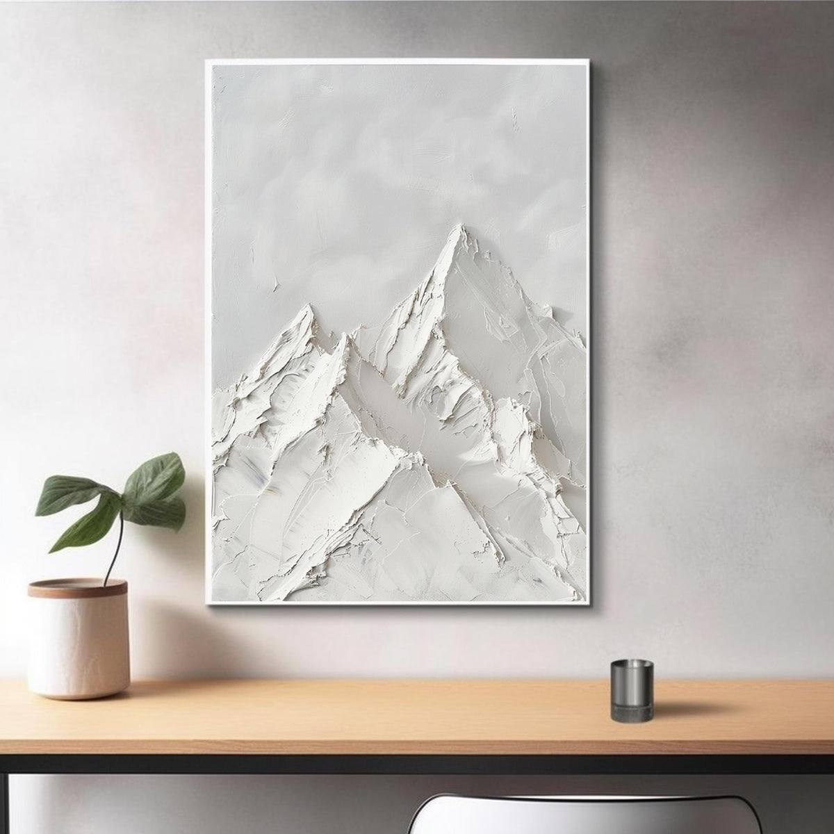 Large Hand-Painted Textured Mountain Abstract Wall Art – Snowy White ...