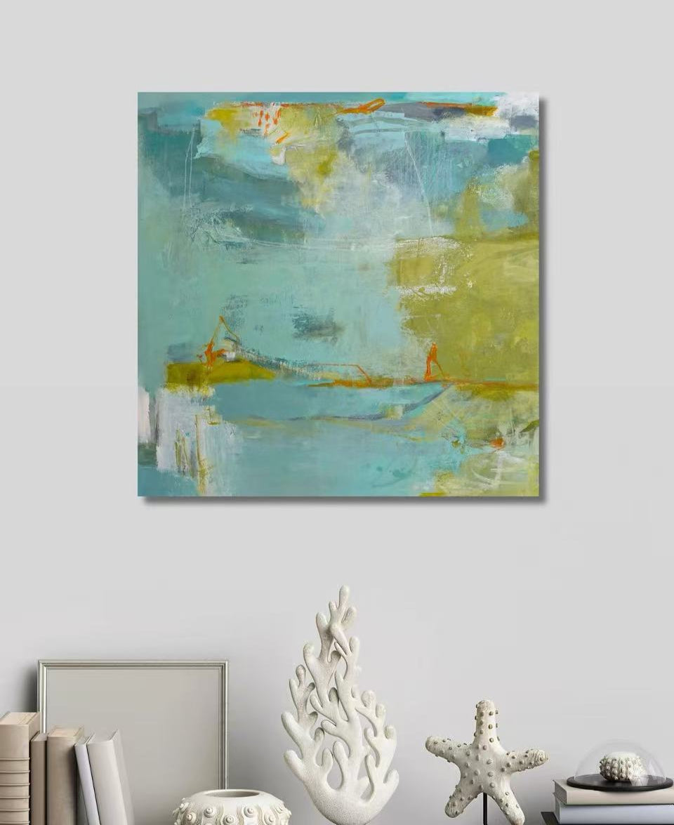 Heavy Green Morandi color Texture Abstract Canvas Painting, Handcrafted ...
